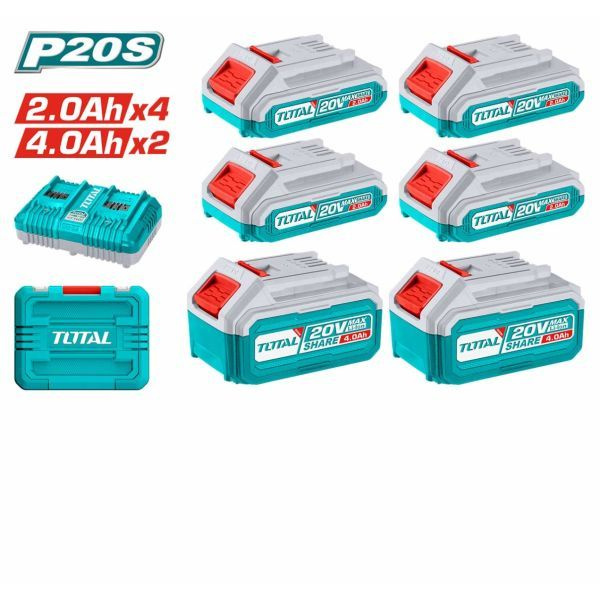 TOSLI230701 Набор аккумуляторных батарей Li-Ion 20V, 2.0Ah (4 шт.)+ 4 ...