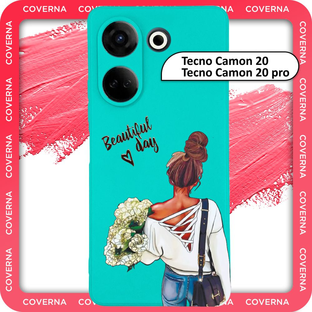 Чехол силиконовый с рисунком девушка с цветами на Tecno Camon 20 20