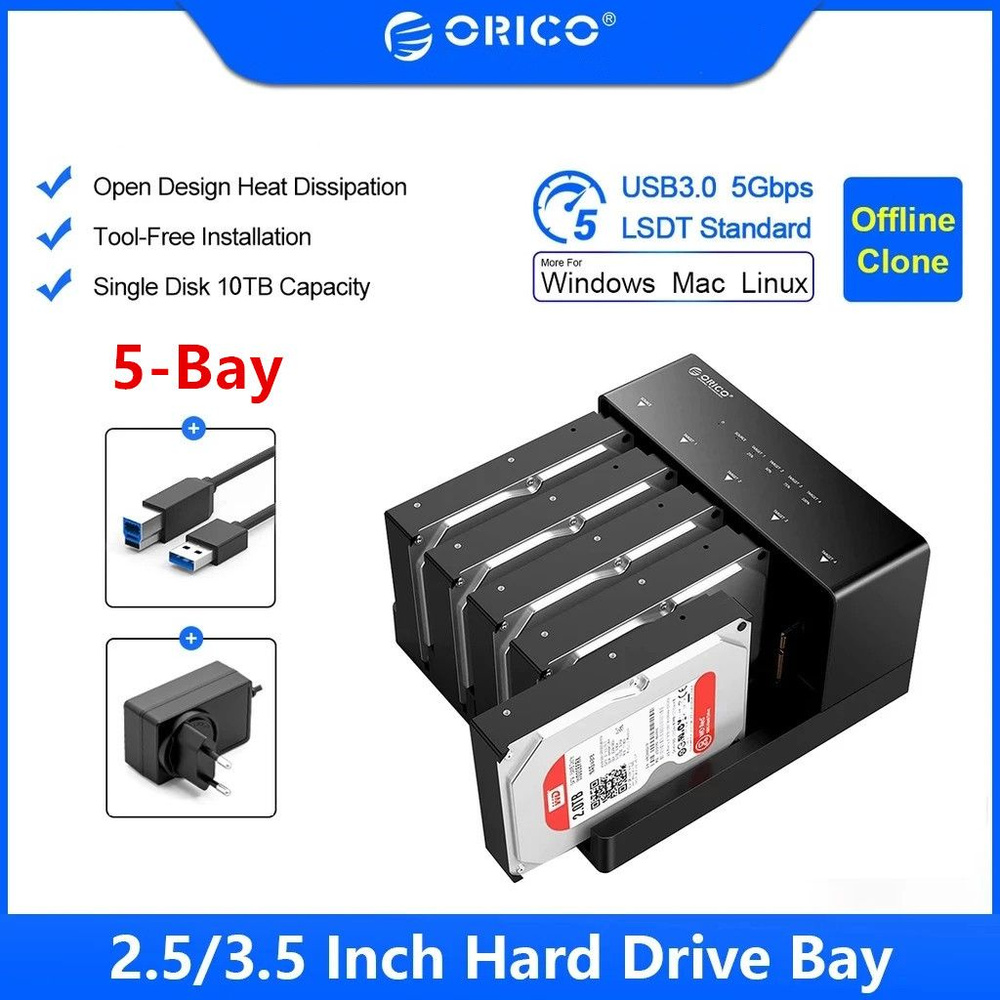 ORICO 5 отсека Super Speed Usb 3.0 Док-станция для жестких дисков USB 3.0 к SATA Адаптер для ...