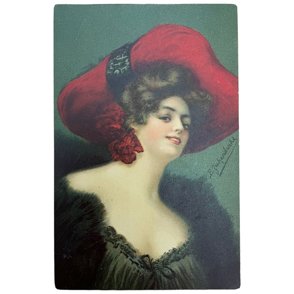 Почтовая открытка "Бернхард Зикендрахт. Девушка в красной шляпе" 1900-1917 гг. Европа купить на ...