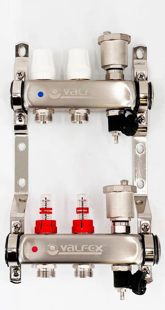 Коллекторная группа Valfex 1х2 выхода Евроконус 3/4 из нержавеющей стали со встроенными ...