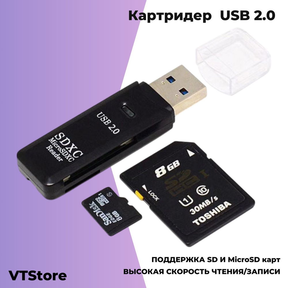 Картридер универсальный USB 2.0 Micro SD, SD, Mini SD, SD, SDHC адаптер ...