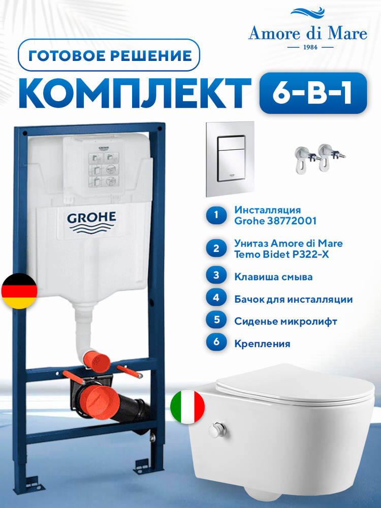 Комплект 6 в 1: инсталляция Grohe Rapid SL 38772001 + подвесной ...