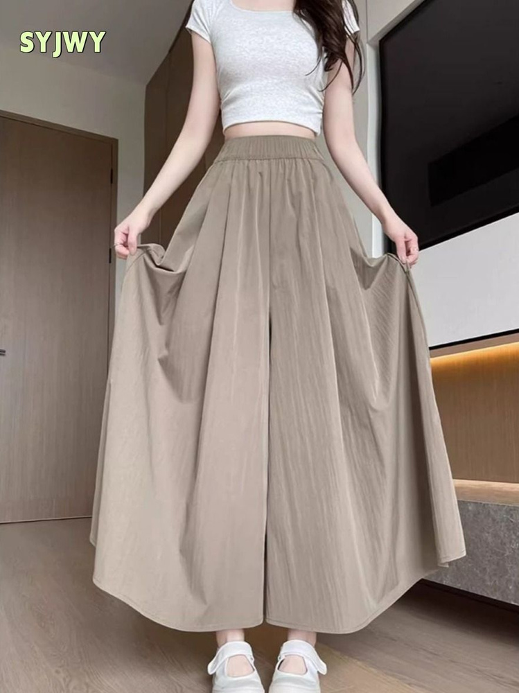 Юбка-шорты Женский SYJWY пастельно-коричневый Лавсан, размер 56 Без застежки Орнамент Лето ...