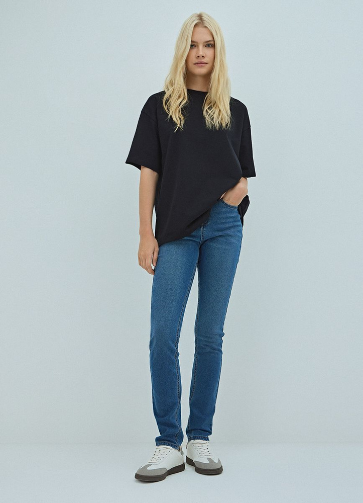 Джинсы Женский O'STIN синий зауженные Деним, размер 48 приталенный Молния Высокая Карманы, рост ...