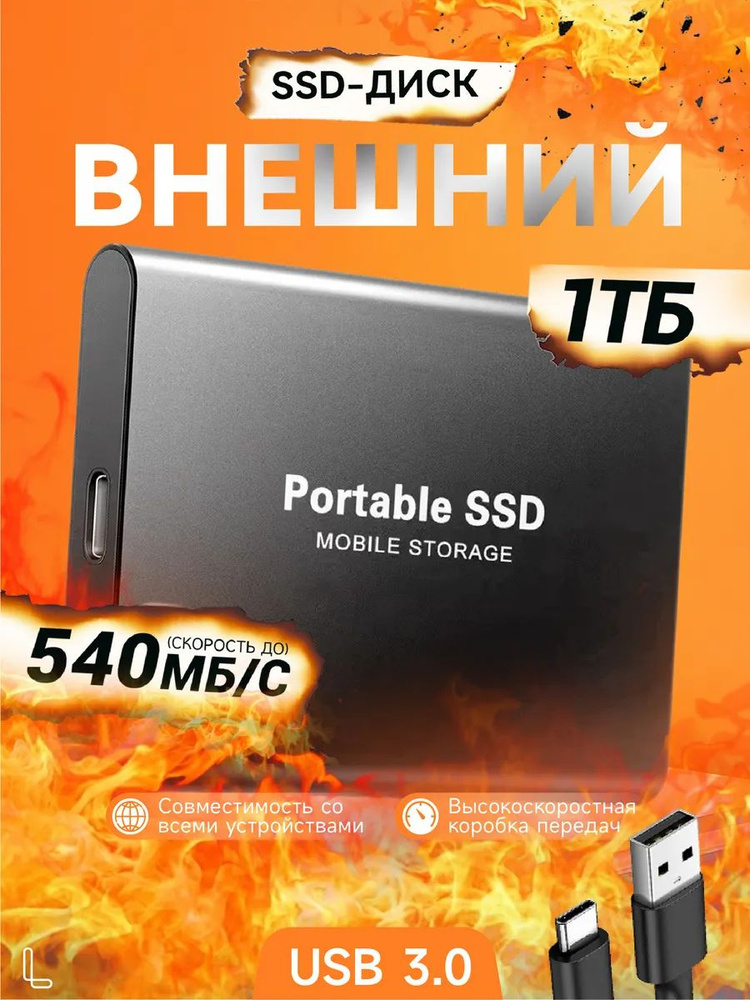 1 ТБ Внешний SSD-диск 1t2t4t (1T), черный матовый купить на OZON по ...