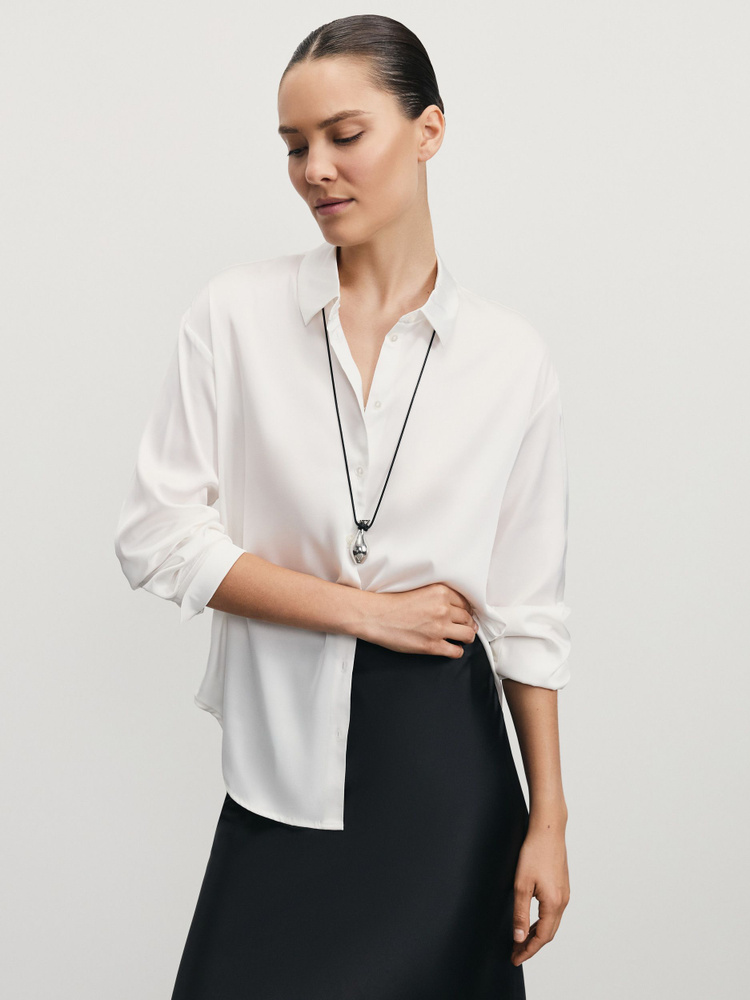 Блузка Женский Zarina ванильный Полиэстер, Эластан Длинный Однотонный, размер 48 оверсайз ...