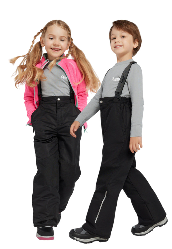 Брюки утепленные Мальчики OLDOS прямые черный Полиэстер Повседневный, размер 140 Молния, Кнопки ...