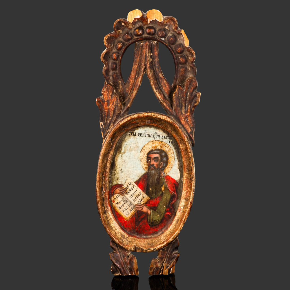Икона Святой апостол и евангелист Матфей, дерево темпера резьба, Российская империя, 1850-1900 ...