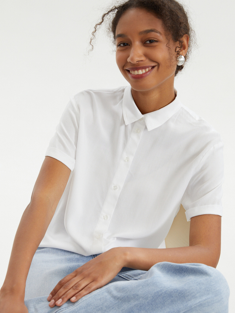 Рубашка Женский nice&easy белый Короткий Вискоза, размер 46 Китай, рост 164-176 купить c ...