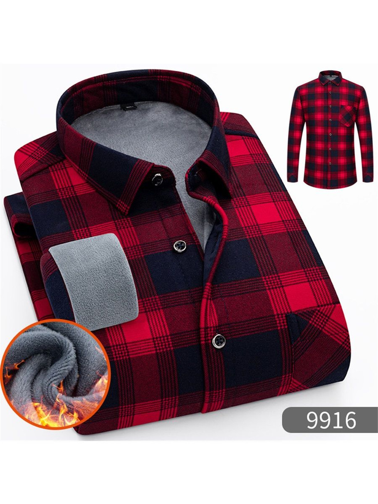 Рубашка Мужской CHAOPAI красный Длинный Полиэстер Декоративная отстрочка Клетка, размер 56 ...