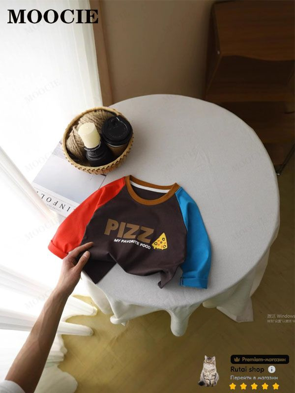 Лонгслив Мальчики, Девочки MOOCIE разноцветный Длинный, размер 120 Полиэстер Буквы и цифры ...