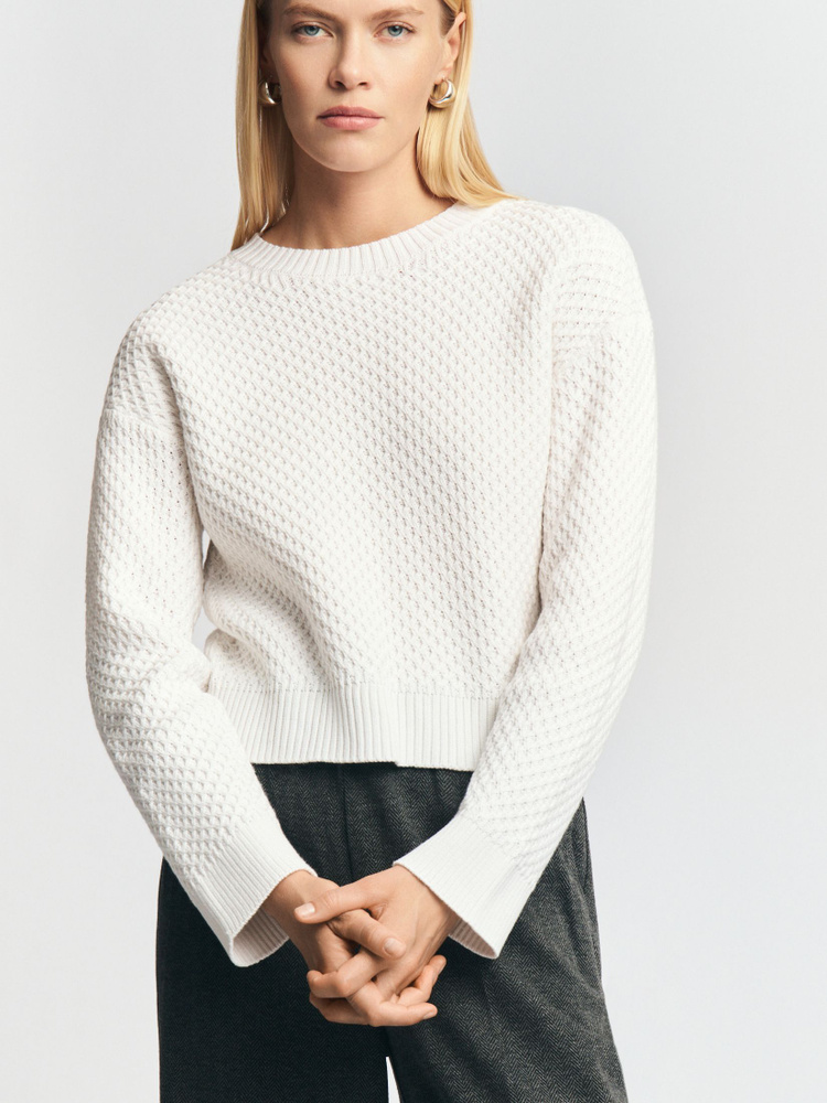 Свитер Женский Zolla белый Хлопок, Акрил, размер 42 Длинный Китай купить c доставкой на OZON по ...