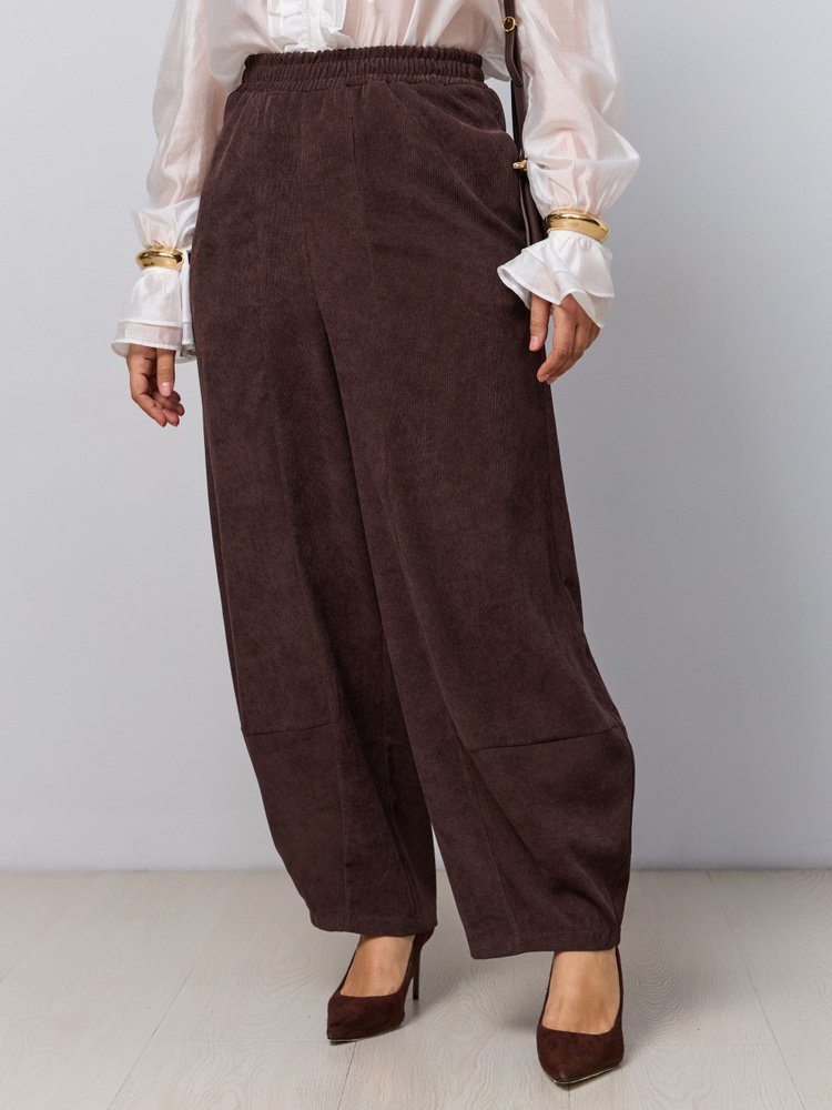 Брюки Женский SPARADA широкие бледно-коричневый большие размеры Вельвет Повседневный, размер 62 ...