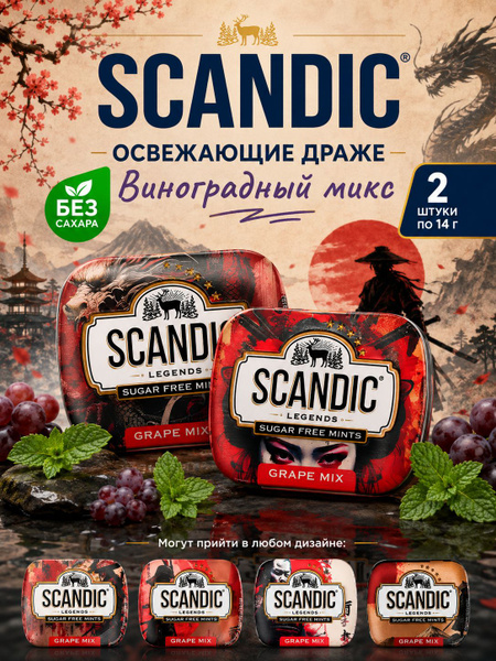 SCANDIC, Конфеты Виноградный Микс без сахара, 2 шт х 14 г, Grape Mix ...