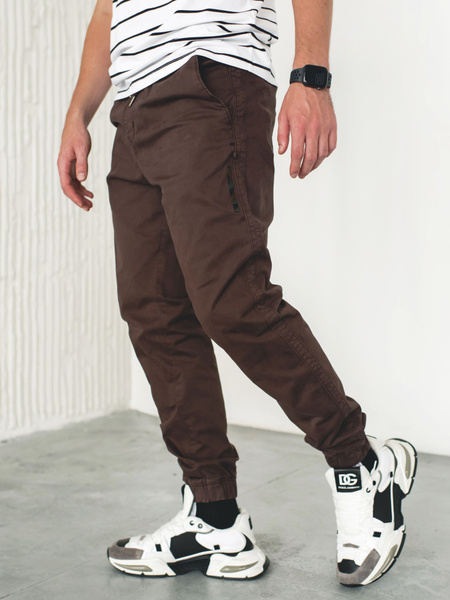 Брюки Мужской Bronks джоггеры коричневый Хлопок, Эластан Повседневный, размер 44 Шнурок, Резинка ...