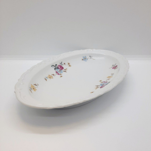 Блюдо винтажное сервировочное селёдочница с цветочным декором, фарфор, деколь, Kahla, ГДР, 1937 ...