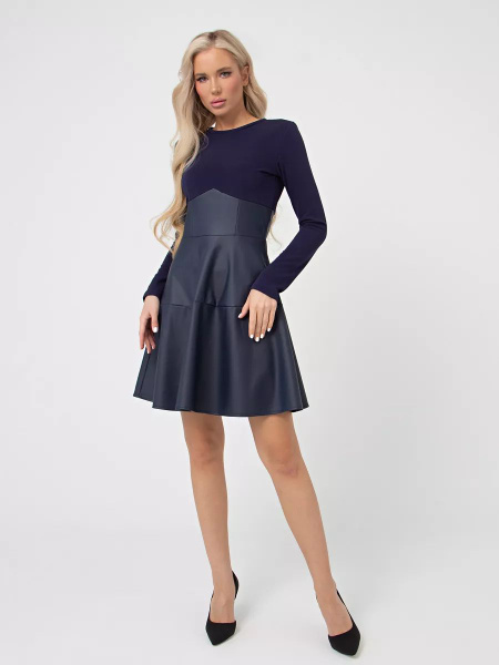 Платье Женский Me Brend темно-синий кожаное Вечерний/праздничный Длинный Хлопок, Эластан, размер ...