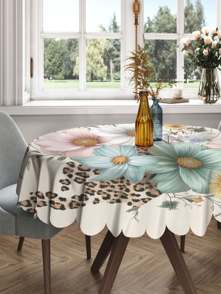 Круглая скатерть на стол с принтом "Полевой букет" 150х150 см, JoyArty купить на OZON по низкой ...