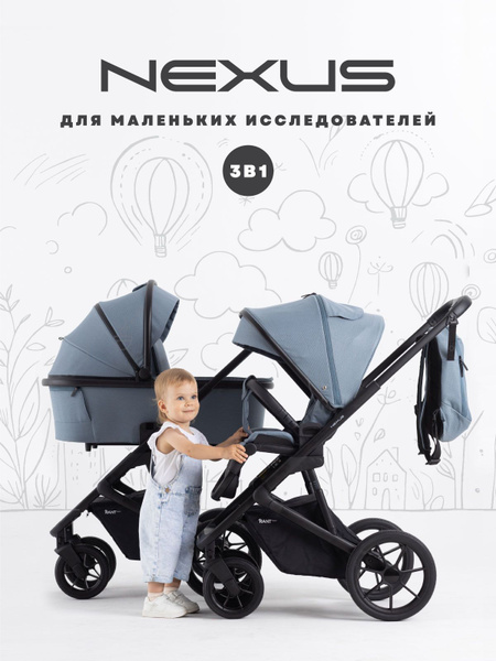 Коляска детская универсальная для новорожденных Rant basic Nexus 3 в 1 всесезонная, Blue Mirage ...