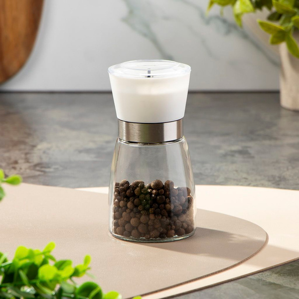 Daniks Мельница для специй ручная, 170 мл, механическая, стеклянная, пластиковая, белая купить ...