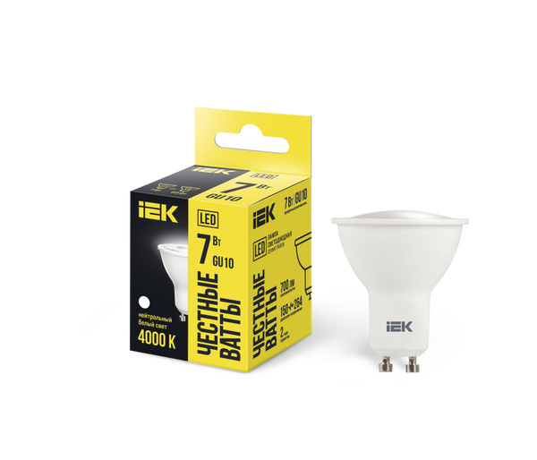 Лампа светодиодная ECO PAR16 софит 7Вт 230В 4000К GU10 код. LLE-PAR16-7-230-40-GU10 IEK (3шт.в ...