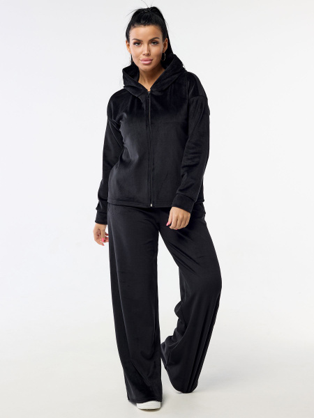 Костюм спортивный Женский MIROLINE Повседневный двойка черный, размер 56 Велюр искусственный ...