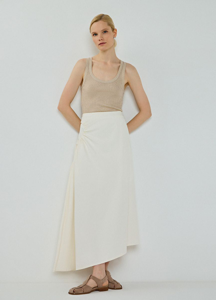 Юбка Женский O'STIN бежевый Текстиль, размер 48 Молния Однотонный На любой сезон свободный ...