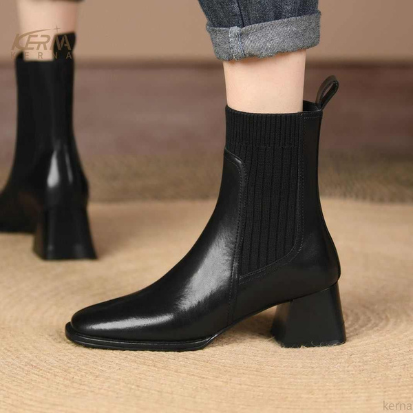 Ботильоны Женский KERNA черный матовый, размер 39 На любой сезон Без застёжки Толстый каблук ...