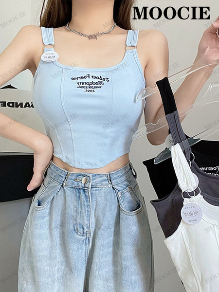 Кроп-топ Женский MOOCIE небесный, размер 40, 46 Политекс Без рукавов Повседневный Китай купить c ...
