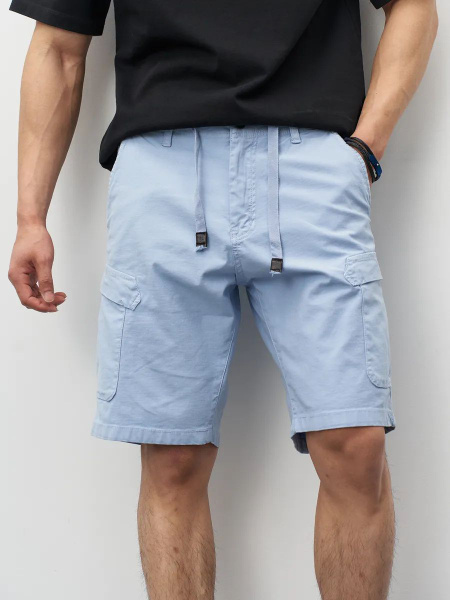 Шорты Мужской Bronks Повседневный светло-голубой, голубой, размер 44, 46 Хлопок, Эластан Молния ...