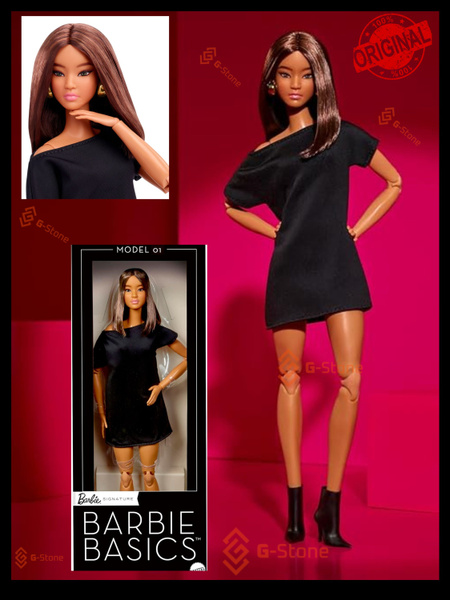 Коллекционная кукла Barbie Basics Model 01 с темными волосами, в черном мини-платье и туфлях ...
