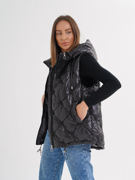 Жилет утепленный Женский KSV&HUV Капюшон, Карманы черный нюд, размер 56, 58 Полиэстер ...