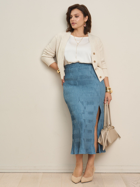 Юбка Женский SPARADA синий Текстиль в складку, плиссе, размер 60, 62 Резинка, Без застежки Миди ...