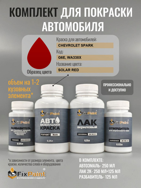 Комплект для покраски CHEVROLET SPARK, код G6E, WA338X, SOLAR RED ...
