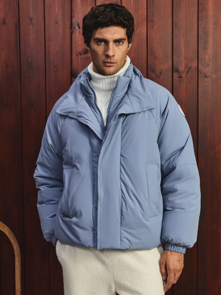 Куртка Мужской Zarina Карманы голубой стойка Полиамид, Эластан, размер 52 Длинный Демисезон ...