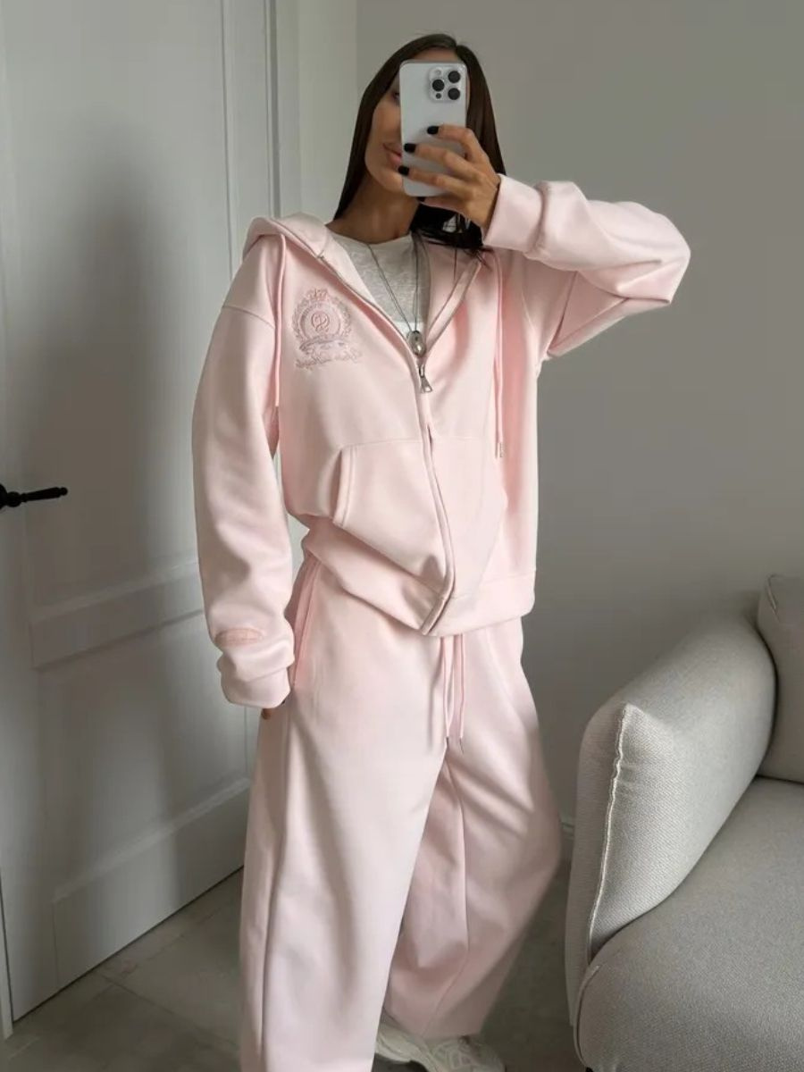 Комплект одежды Женский MOOCIE Повседневный двойка бледно-розовый, размер 42 Хлопок Однотонный ...