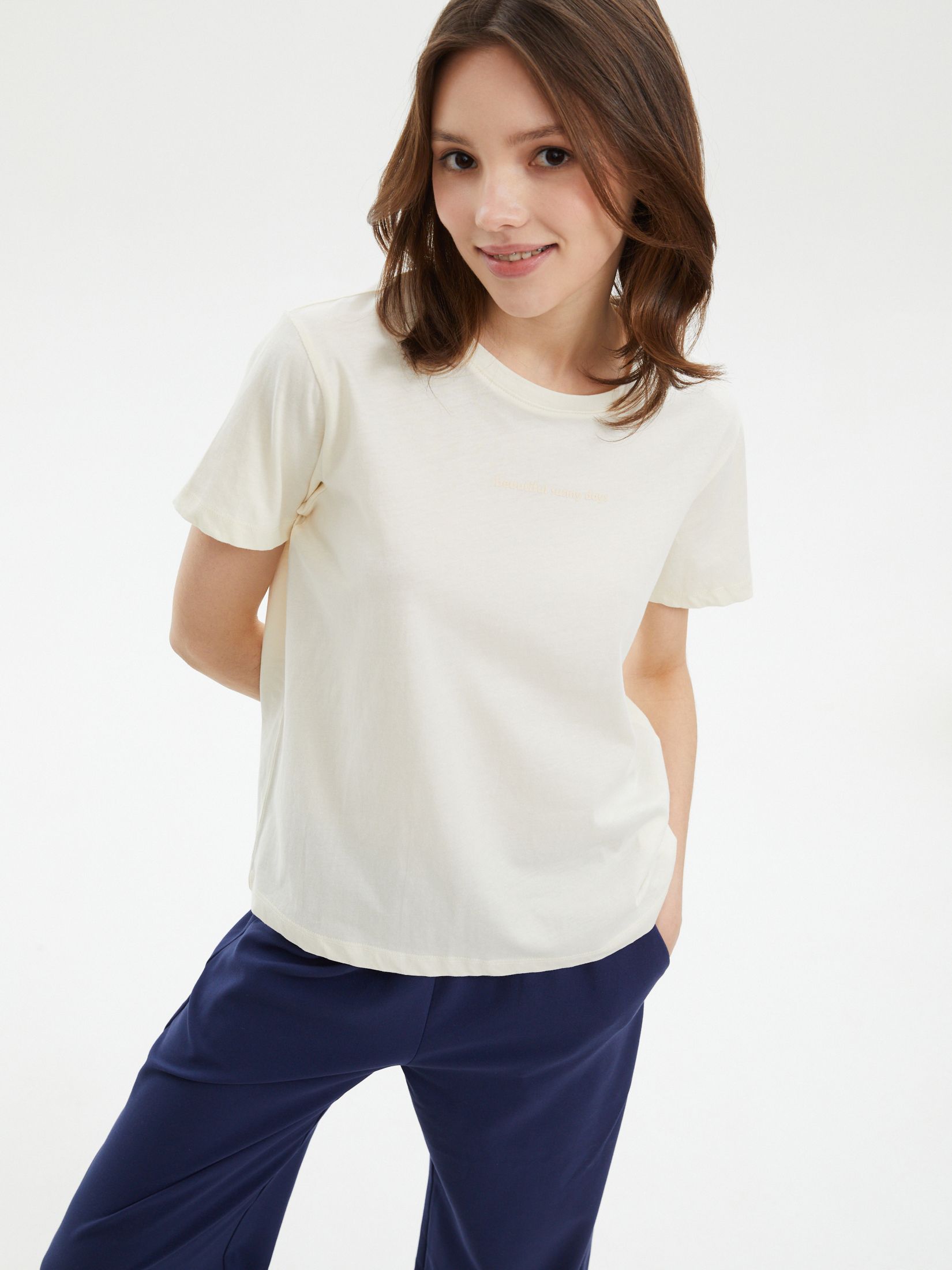 Футболка Женский nice&easy светло-желтый Короткий, размер 48 Хлопок ...