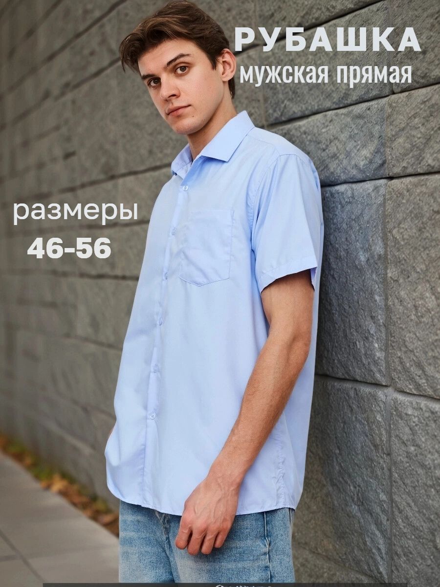 Рубашка Мужской Vavelle голубой Короткий Хлопок, Полиэстер Воротник ...