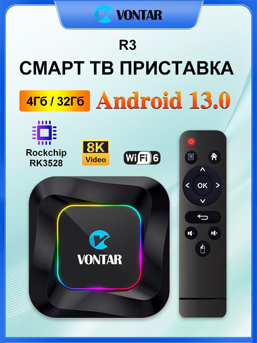 Медиаплеер Vontar R3, RJ-45 Ethernet, USB, HDMI, DC 5.5 мм, черный ...