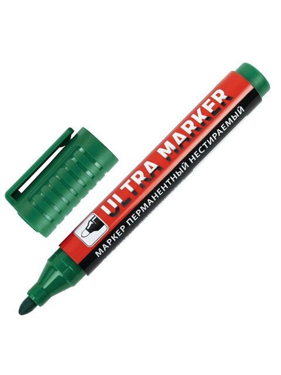 Маркер перманентный ULTRA MARKER, ЗЕЛЕНЫЙ, 3,5 мм, с клипом, BRAUBERG ...