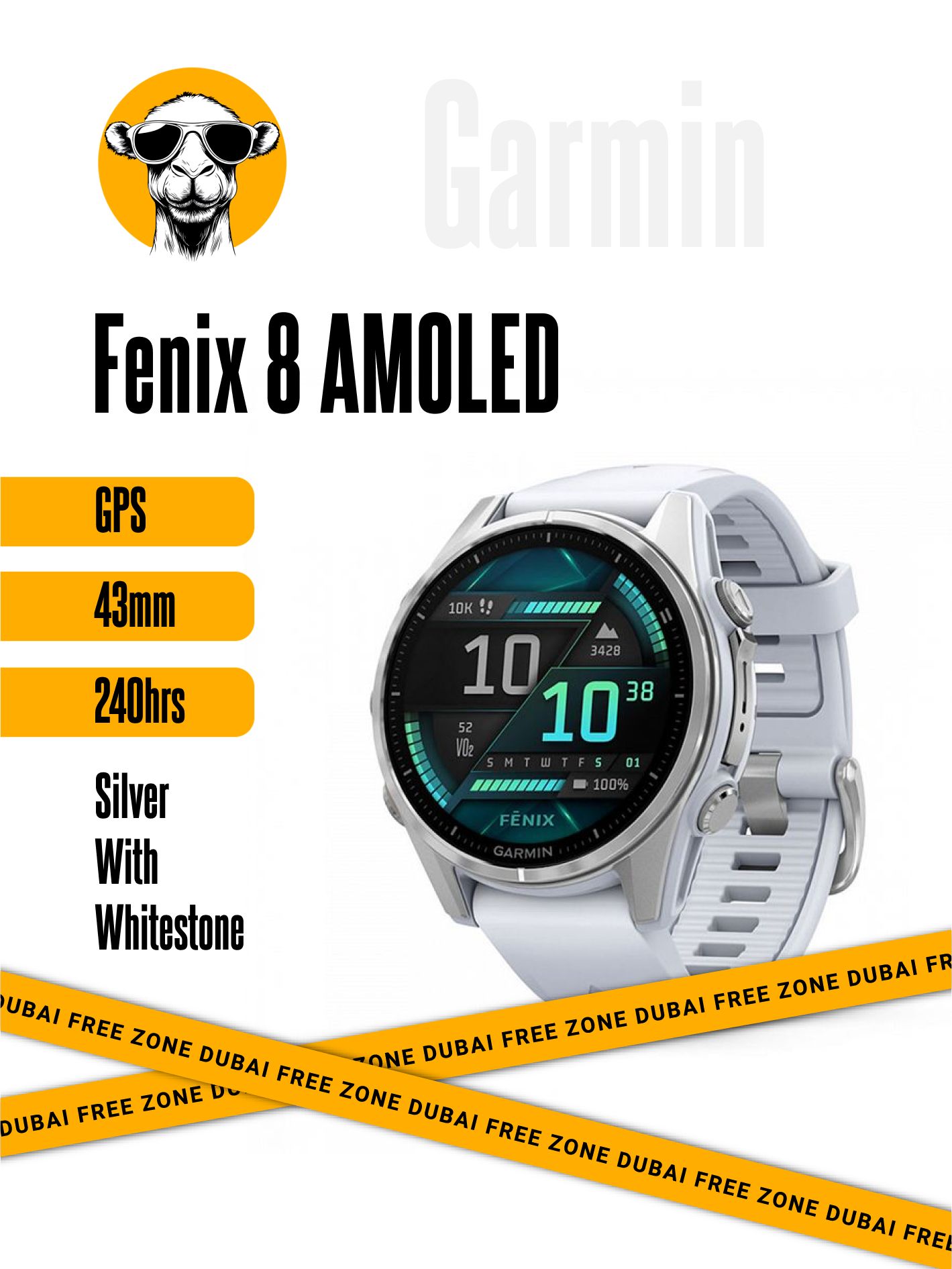 Garmin Смарт-часы Fenix 8 43mm AMOLED, 43mm, Silver with Whitestone ...