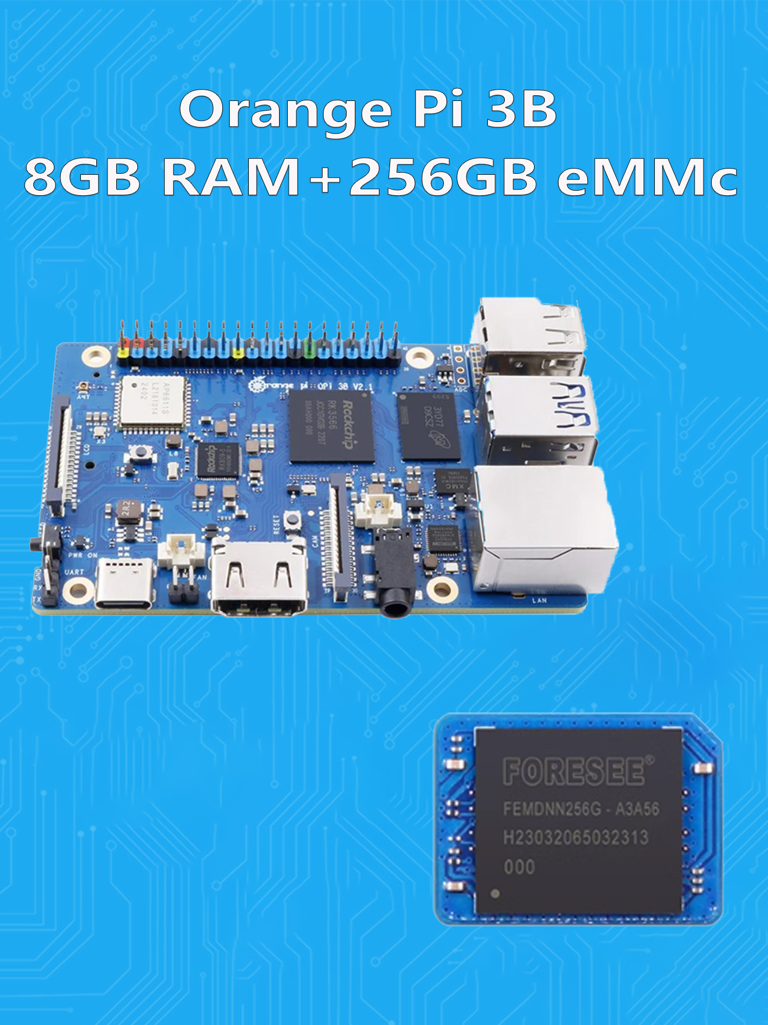 Orange Pi 3B 8GB Ram 256GB eMMc LPDDR4 Rockchip RK3566 Mini PC WiFi5 ...