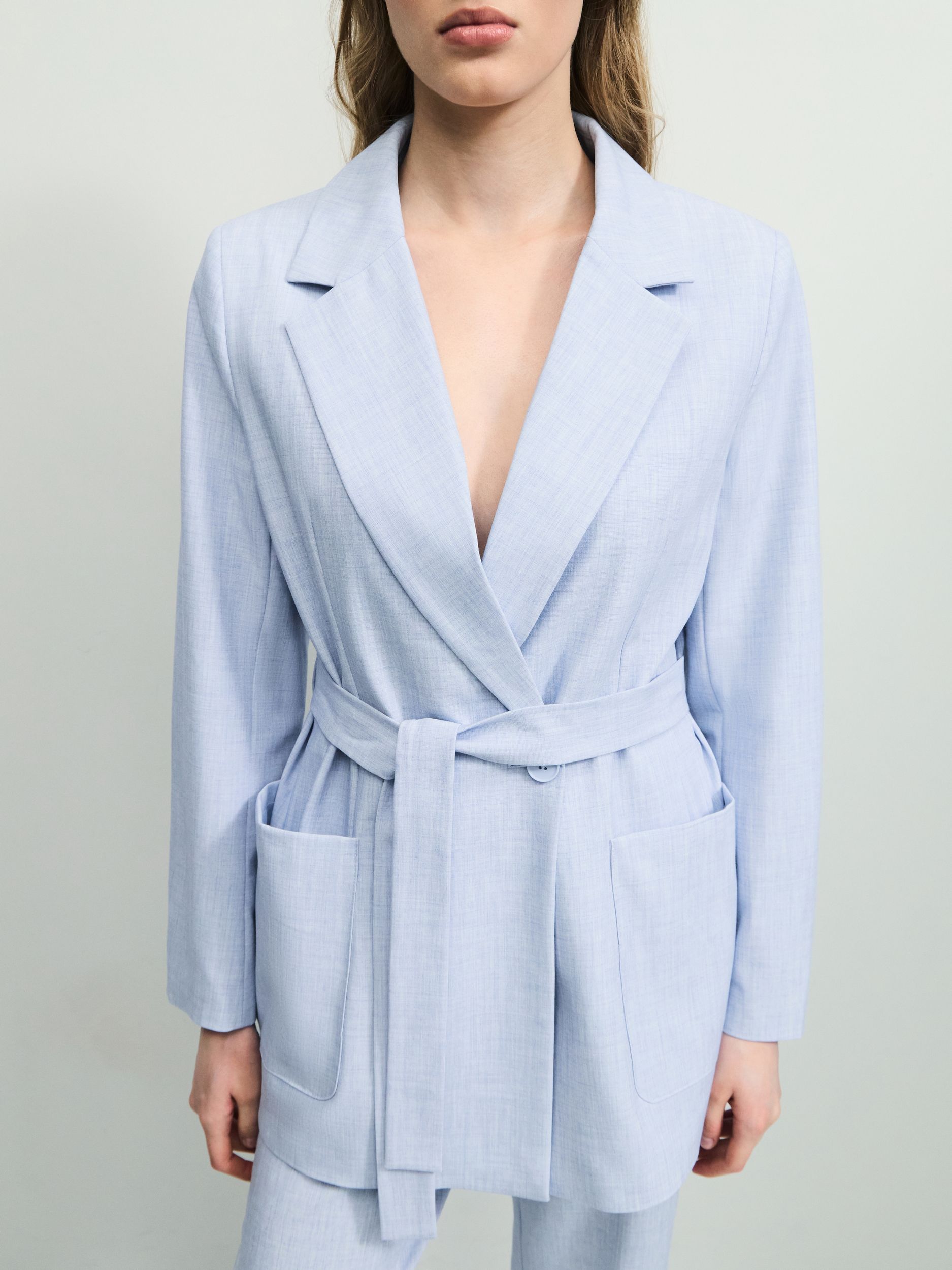 Пиджак Женский Zarina голубой, размер 50 Вискоза, Полиэстер Карманы ...