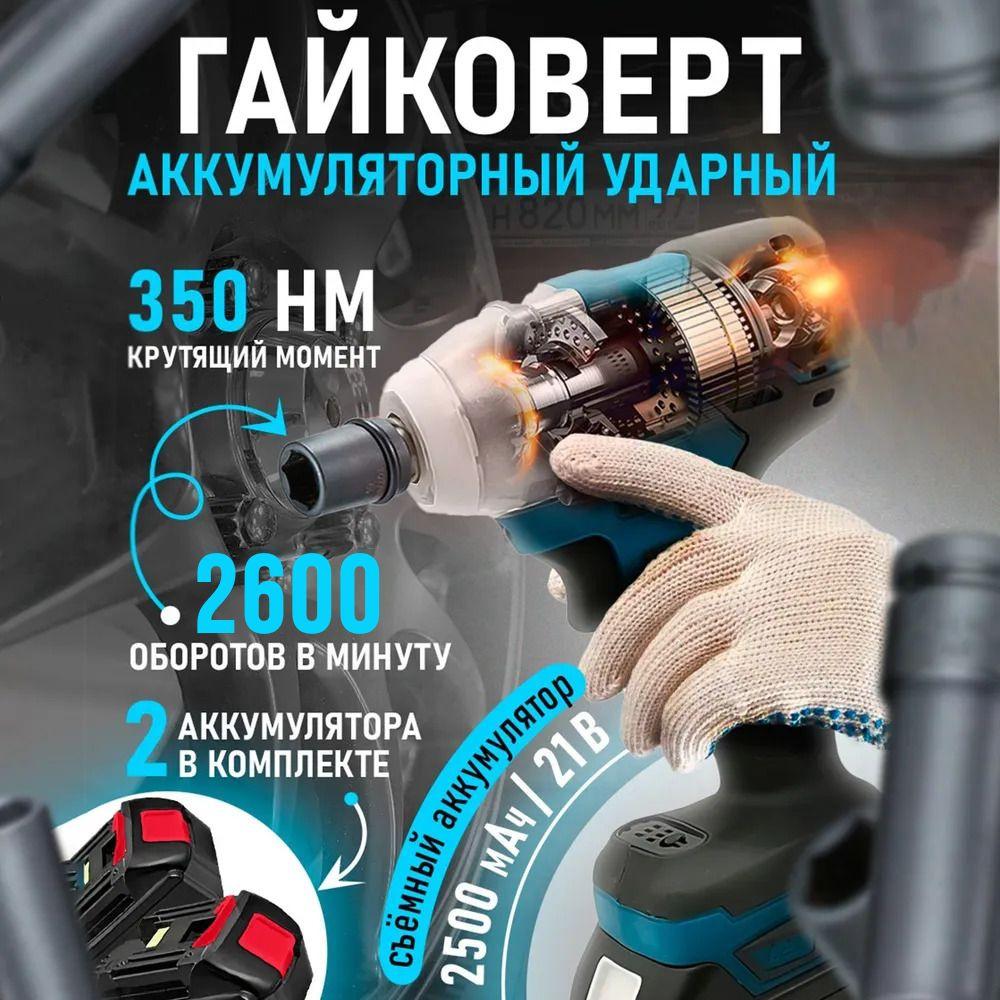Гайковерт аккумуляторный ударный бесщеточный DECK Omega 21В (2 АКБ ...