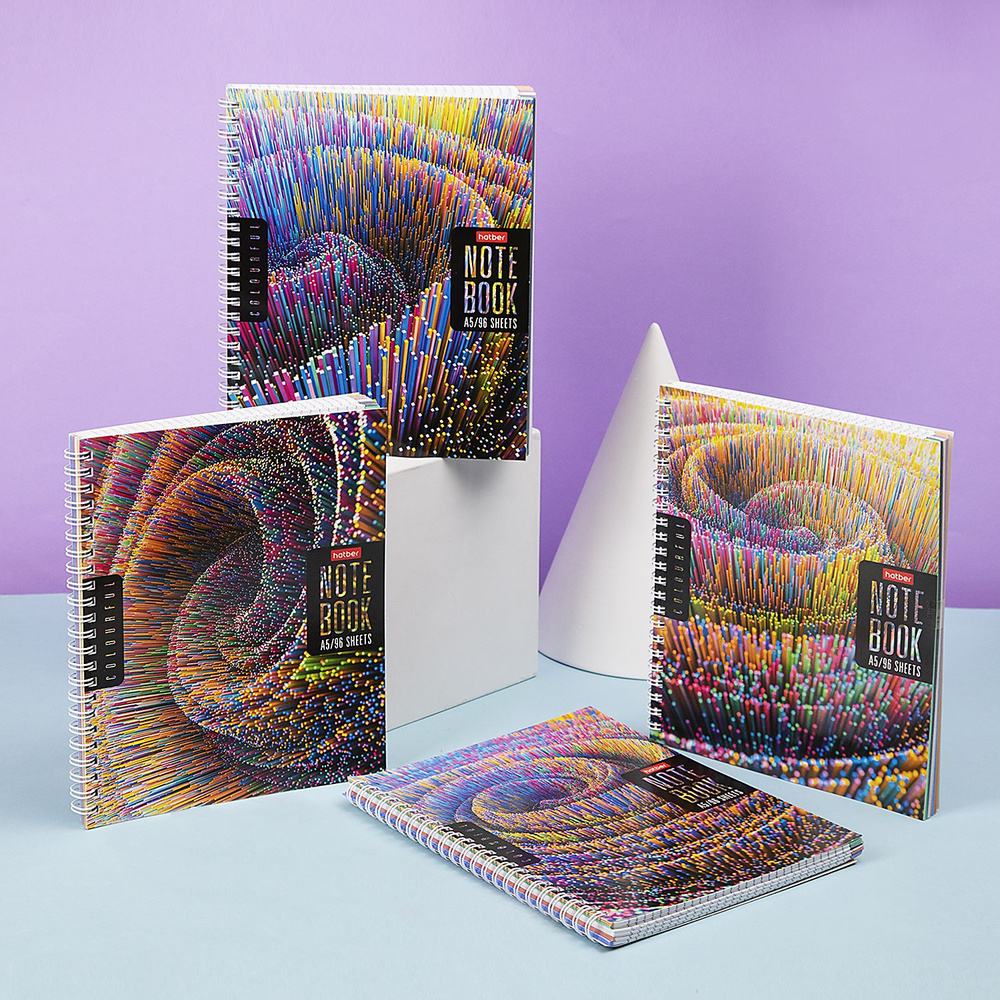 Набор тетрадей Hatber 96 листов, формата А5, в клетку, на гребне, перфорация, многоцветный срез ...