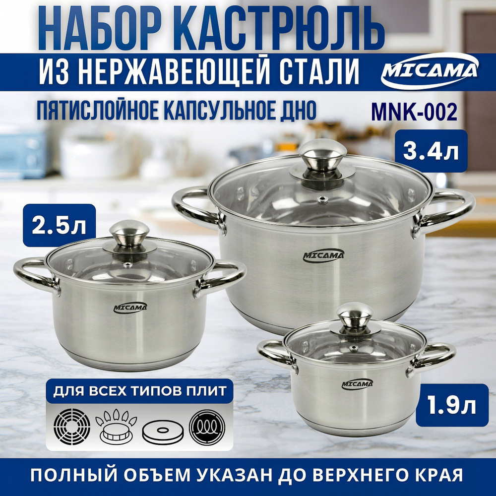 Набор кастрюль с крышкой из нержавеющей стали 6 предметов купить на ...