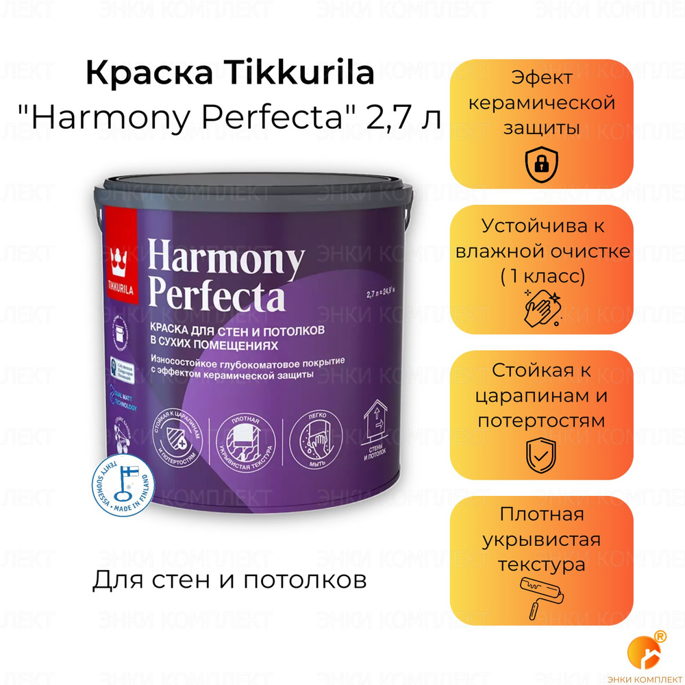 Краска Tikkurila Perfecta Гладкая, Водно-дисперсионная, Глубокоматовое ...