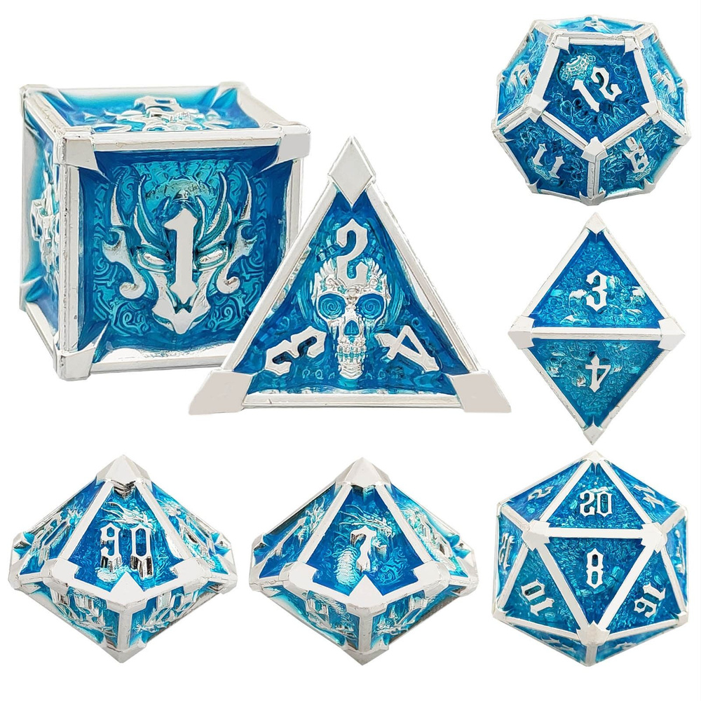 DnD Skull&Dragon Metal Dice Set,кубики метал для DnD и настольных ...