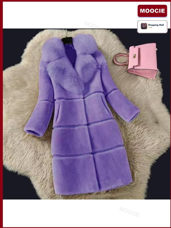 Шуба Женский MOOCIE Мех искусственный Пряжки V-образный пурпур, размер 46 Длинный Китай Зима А ...